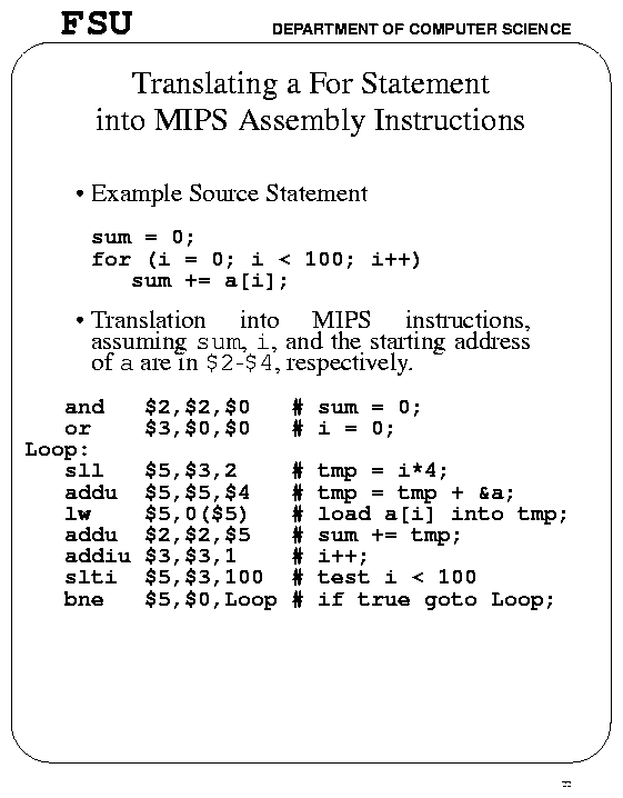 Translating A For Statement Into MIPS Assembly Instructions